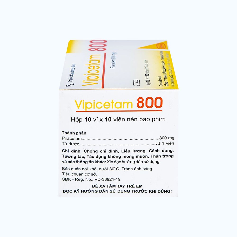 Viên nén VIPICETAM 800mg các bệnh tổn thương não, chóng mặt (10 vỉ x 10 ...