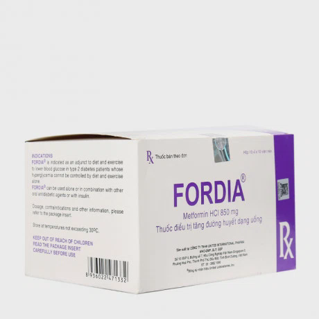 Viên nén Fordia 850mg điều trị bệnh đái tháo đường type 2 (10 vỉ x 10 viên)