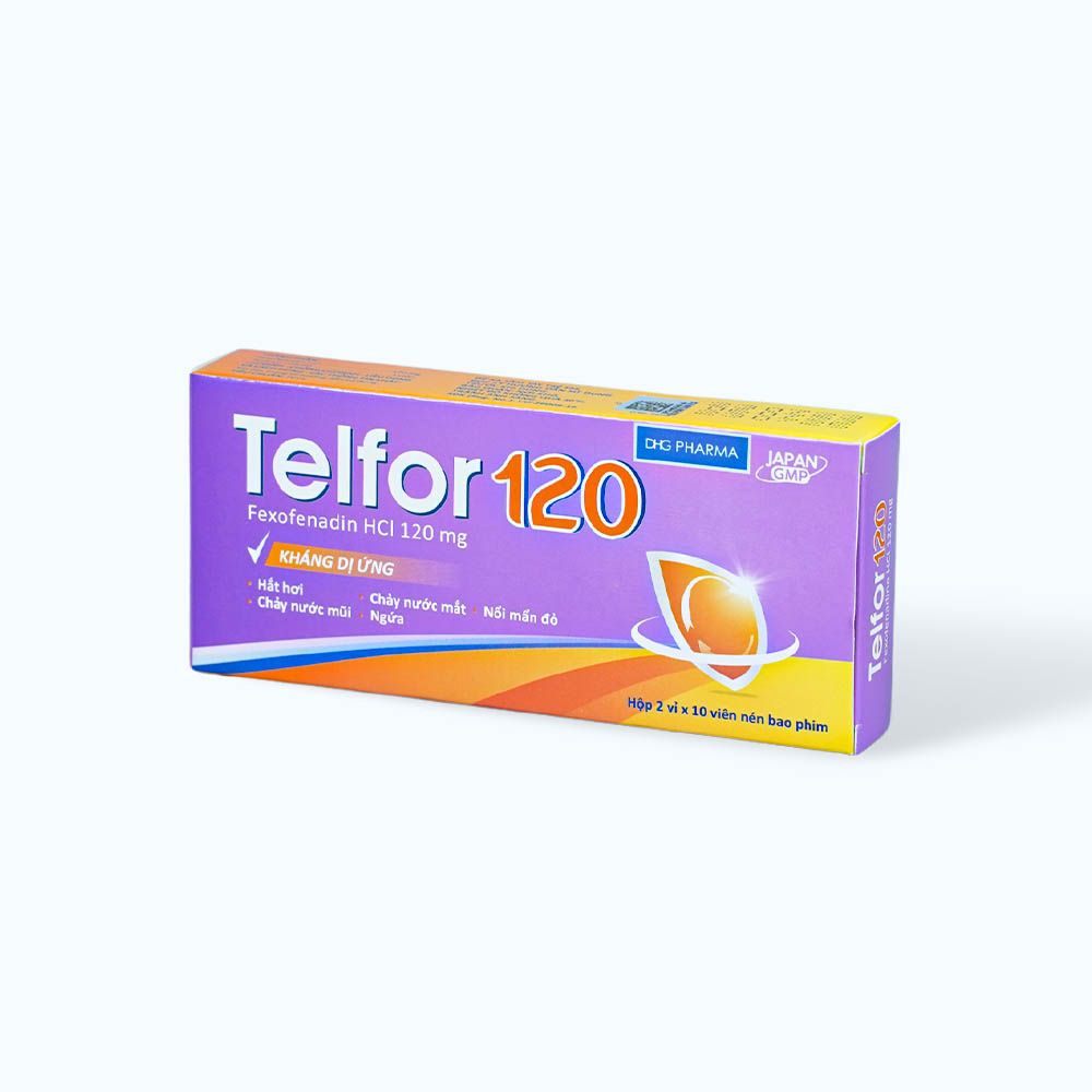 Thuốc Telfor 120mg (2 vỉ x 10 viên) trị viêm mũi dị ứng, mày đay