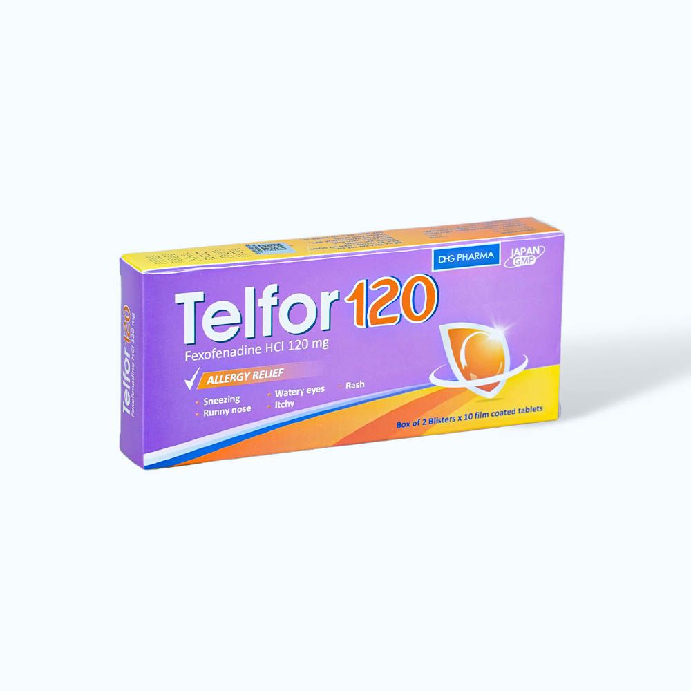 Thuốc Telfor 120mg (2 vỉ x 10 viên) trị viêm mũi dị ứng, mày đay