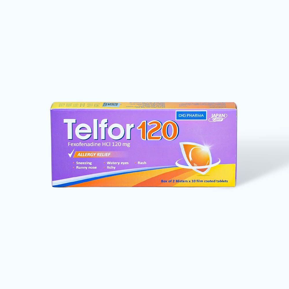 Thuốc Telfor 120mg (2 vỉ x 10 viên) trị viêm mũi dị ứng, mày đay