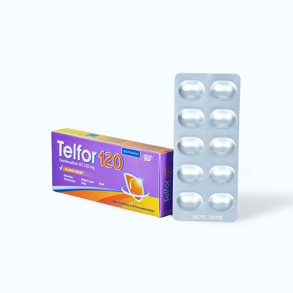Thuốc Telfor 120mg (2 vỉ x 10 viên) trị viêm mũi dị ứng, mày đay