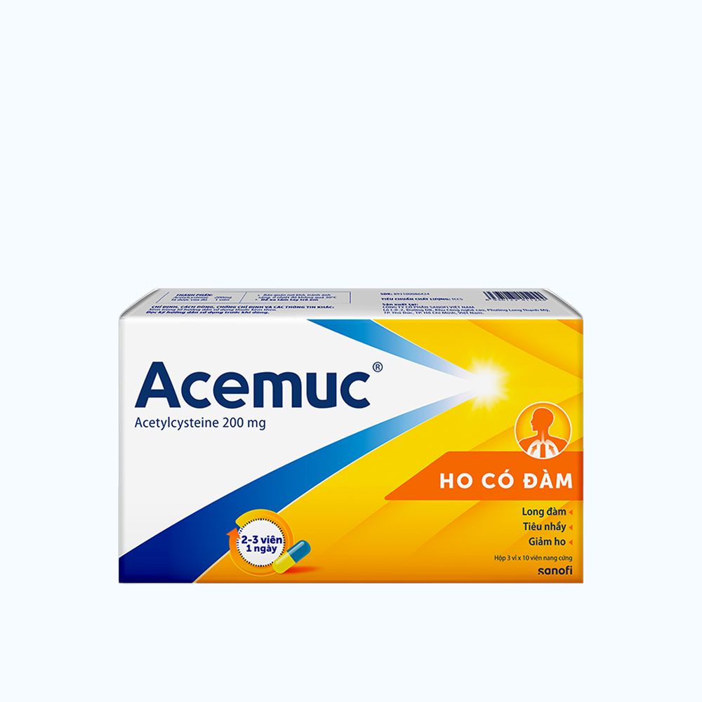 Thuốc Acemuc 200mg hỗ trợ thông thoáng đường thở (Hộp 30 gói)
