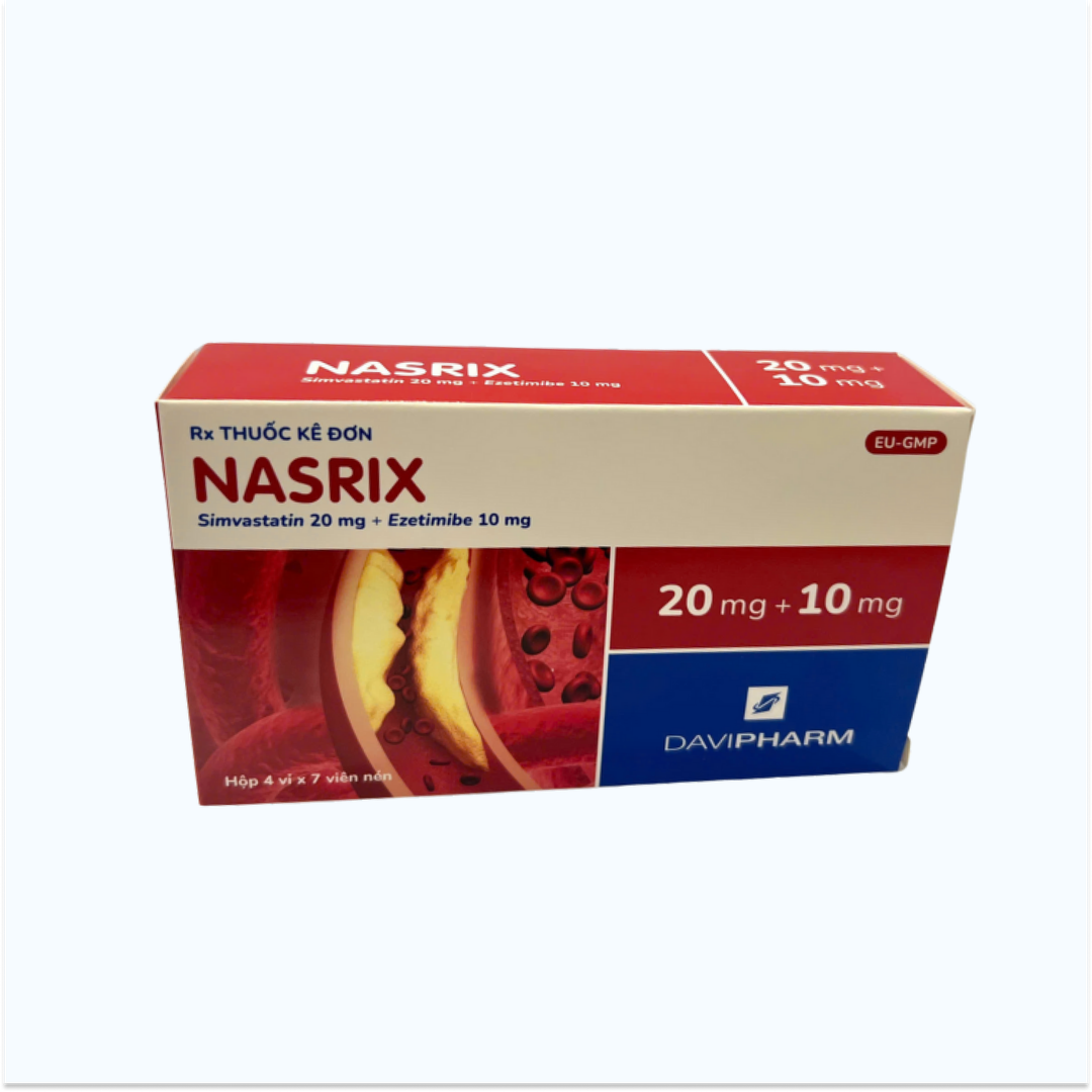 Viên nén Nasrix 20mg điều trị tăng cholesterol máu, giảm mỡ máu (4 vỉ x ...