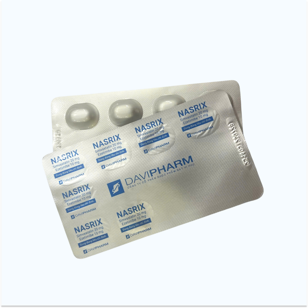 Viên nén Nasrix 20mg điều trị tăng cholesterol máu, giảm mỡ máu (4 vỉ x ...
