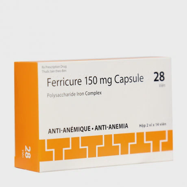 Viên nén cứng Ferricure 150mg điều trị thiếu máu do thiếu sắt (2 vỉ x ...