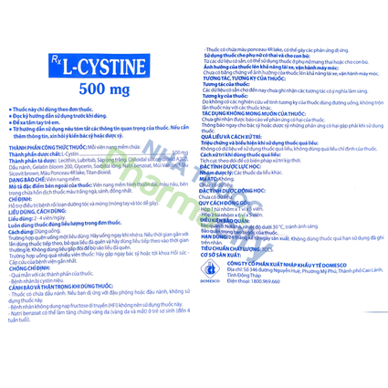 Viên nang L - Cystine 500 mg Domesco hỗ trợ điều trị rối loạn dưỡng tóc ...