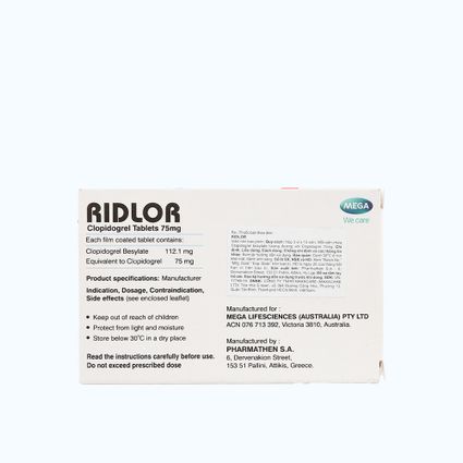 Viên nén Ridlor 75mg ngăn ngừa tai biến đông máu (3 vỉ x 10 viên)