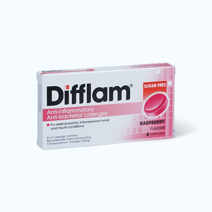 Viên ngậm Difflam Lozenges (Raspberry) giảm đau và sưng viêm họng (1 vỉ ...