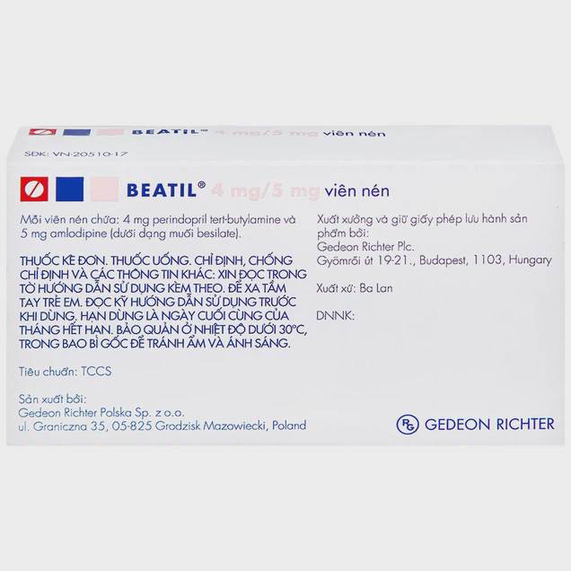 Viên nén Beatil 4mg/5mg điều trị tăng huyết áp vô căn và bệnh mạch vành ...
