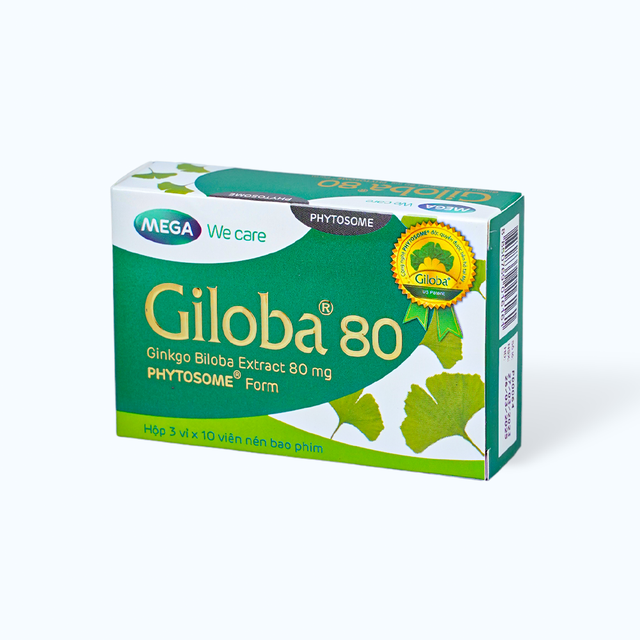 Viên uống Giloba 80 hỗ trợ tăng cường tuần hoàn não (hộp 3 vỉ x 10 viên)