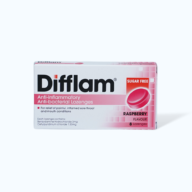 Viên ngậm Difflam Lozenges (Raspberry) giảm đau và sưng viêm họng (1 vỉ ...