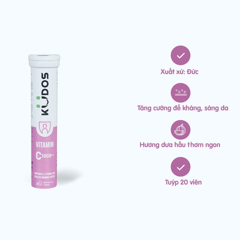 Viên sủi KUDOS Vitamin C 1000mg Water Melon hương dưa hấu bổ sung ...