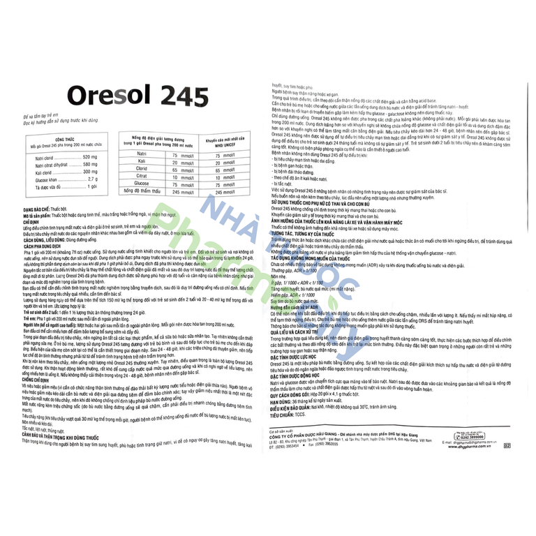 Thuốc bột Oresol 245 DHG điều trị mất nước (20 gói x 4,1g)