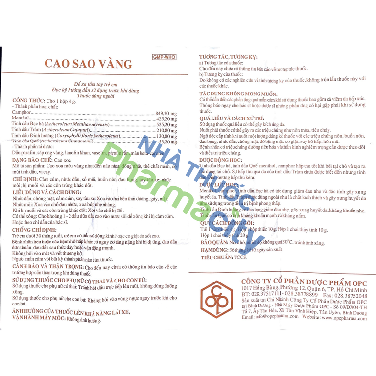 Cao xoa Cao sao vàng trị cảm cúm, sổ mũi, nghẹt mũi, chóng mặt, say tàu ...