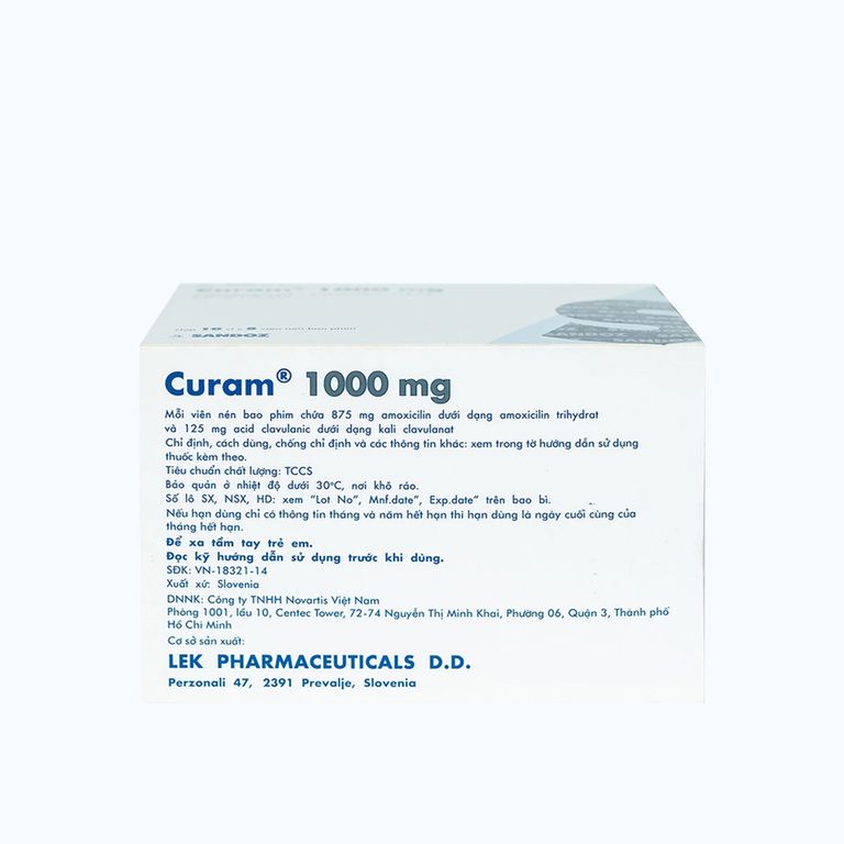 Curam 1000mg: Kháng sinh nhiễm khuẩn (10 vỉ x 8 viên)