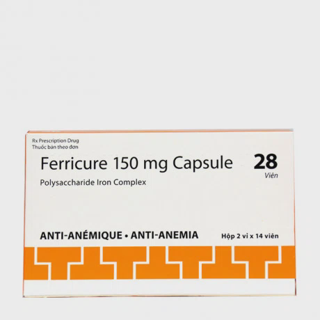 Viên nén cứng Ferricure 150mg điều trị thiếu máu do thiếu sắt (2 vỉ x ...