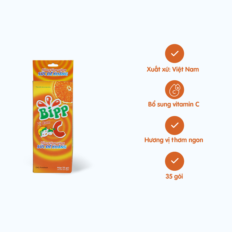 Kẹo Ngậm Bipp C Bổ Sung Vitamin C Hộp 35 Gói