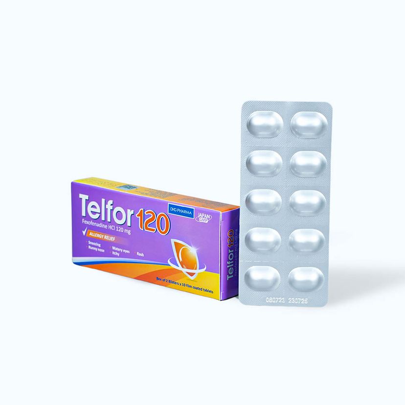 Thuốc Telfor 120mg (2 vỉ x 10 viên) trị viêm mũi dị ứng, mày đay